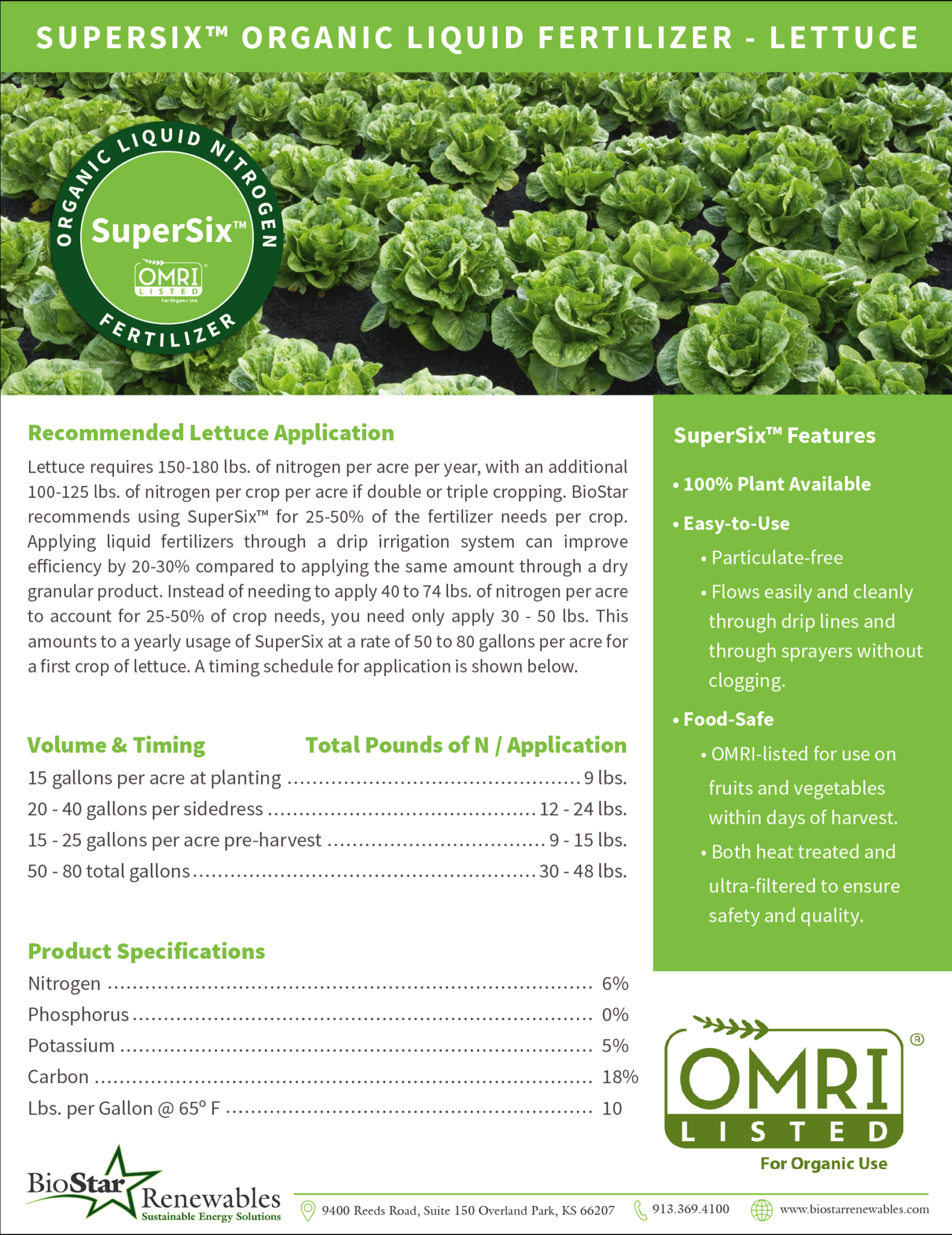 SuperSix™ Crop Technical Sheet - Lettuce - BioStar Renewables